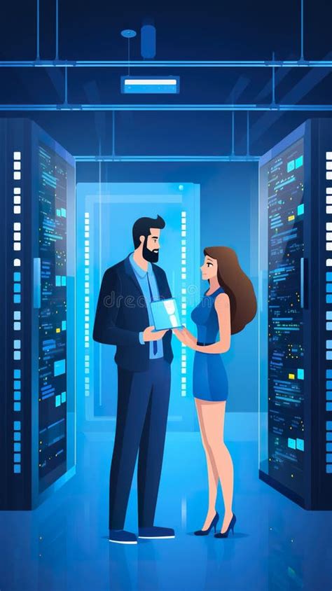 Two Engineer Technician Provide Maintenance In Server Room Man And