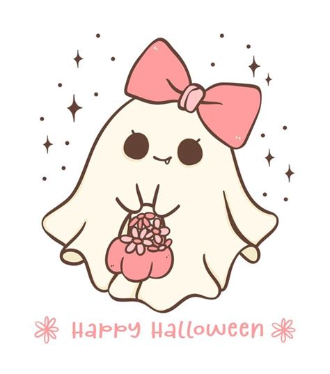 Premium Vector Cute And Cheeky Pink Halloween Ghost Girl With Flowers