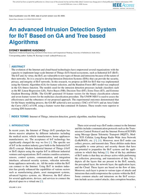 pdf an advanced intrusion detection system for iiot based on ga and