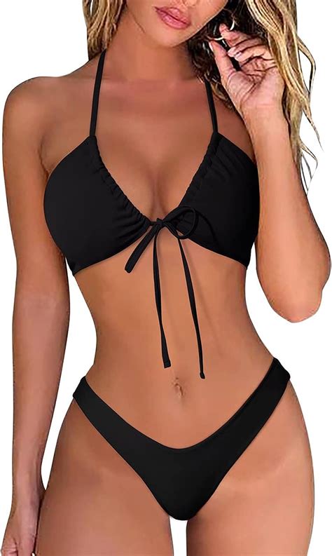 Omkagi Women Sexy Thong Bikini Swimsuit Set Push Up String