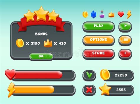 games gui set mobile gaming user interface icons and items colored