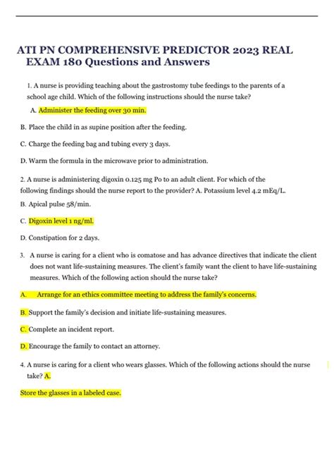 Ati Pn Comprehensive Predictor 20232024 Real Exam 180 Questions And