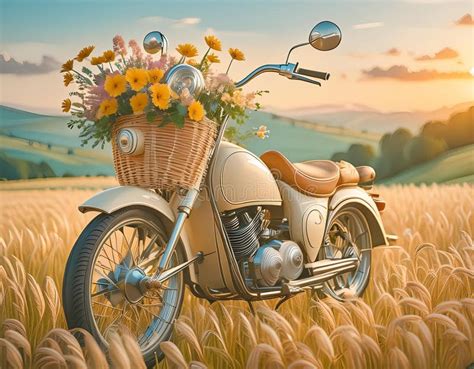 Vintage Motorcycle With Floral Sidecar Stock Illustration