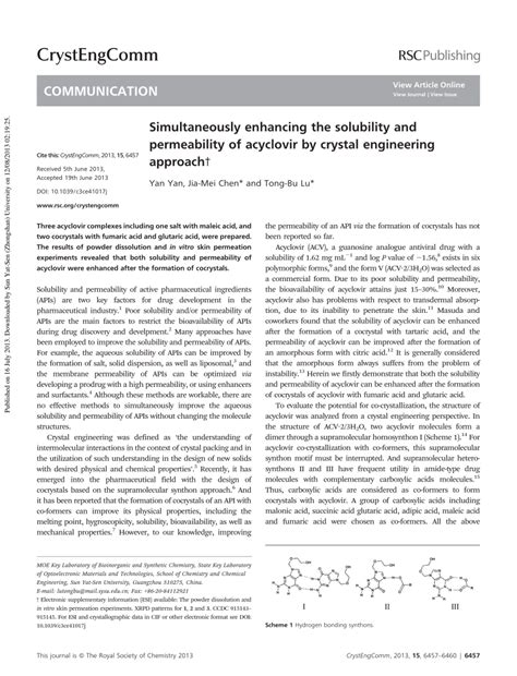 Pdf Simultaneously Enhancing The Solubility And Permeability Of Acyclovir By Crystal