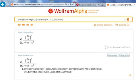 Binomial Coefficients A Bug In Wolfram Alpha About An Infinite Series