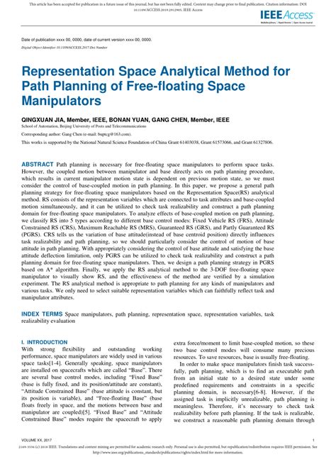 Pdf Representation Space Analytical Method For Path Planning Of Free