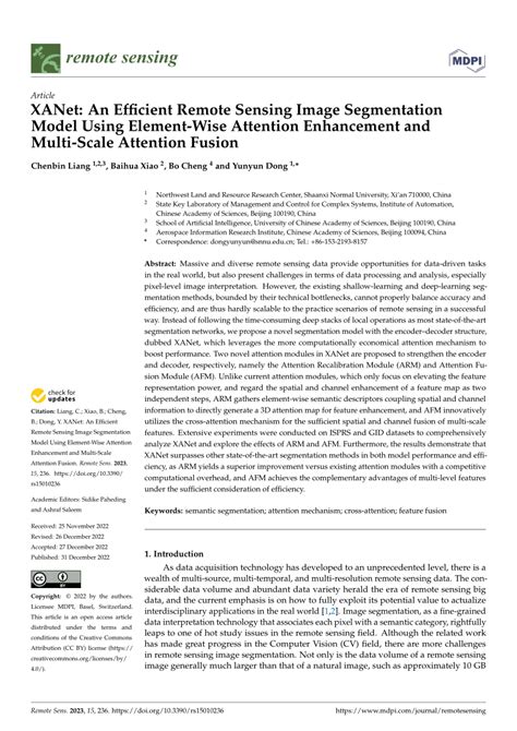 PDF XANet An Efficient Remote Sensing Image Segmentation Model Using