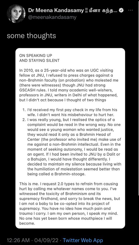Anti Brahmin Activist Dr Meena Kandasamy Reveals She Remained Quite