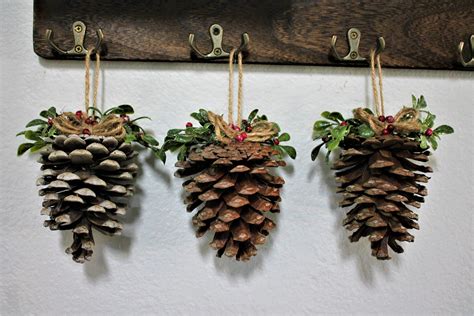 Set Of Three Long Needle Pine Tree Pinecone Tree Ornaments Etsy