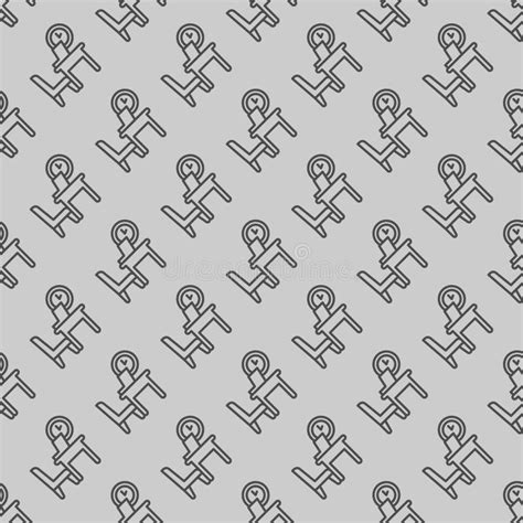 Table With Chair And Laptop Line Seamless Pattern Remote Work Theme