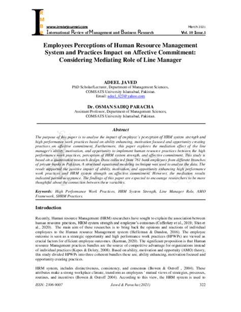 Pdf Employees Perceptions Of Human Resource Management System And Practices Impact On