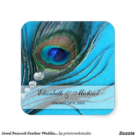 Jewel Peacock Feather Wedding Favor Label Zazzle Blue Wedding