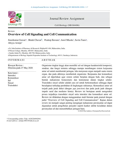 Pdf Overview Of Cell Signaling And Cell Communication