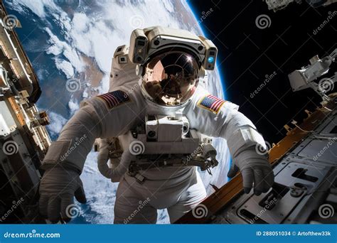 Astronaut Floating Gracefully In Zero Gravity Inside ISS Earths