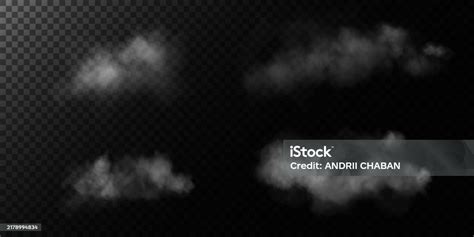 사실적인 흰 구름 벡터 그래픽 안개 및 연기가 투명한 배경에 고립되어 있습니다 구름 자연 하늘 날씨 요소 또는 그림 구름 질감 연기 파도 안개 자연 검은색에 대한 스톡 벡터