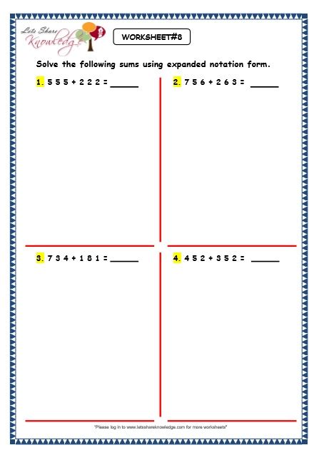 Grade 3 Maths Worksheets Addition 3 5 Addition Using Expanded Form