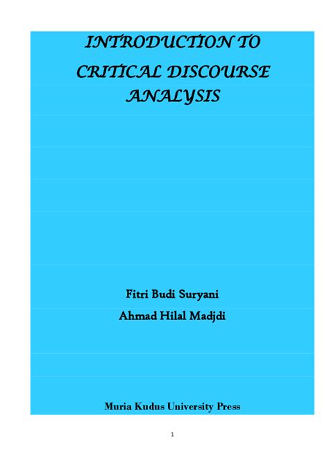 Pdf Introduction To Critical Discourse Analysis