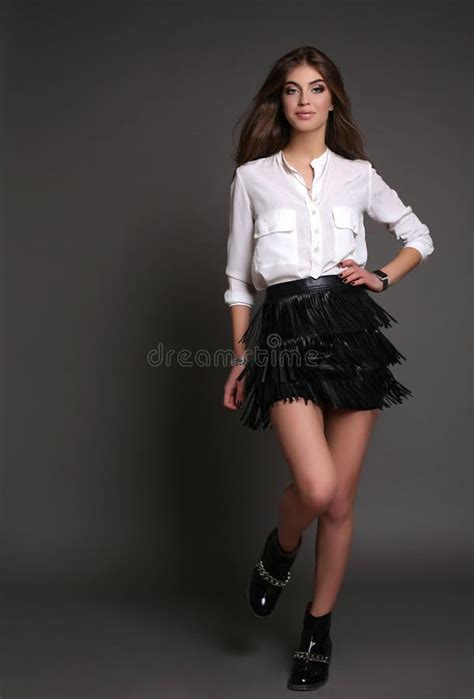 Gorgeous Sensual Woman With Dark Straight Hair Wears Elegant Dress