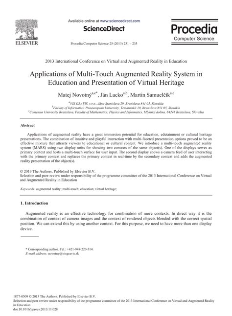 PDF Applications Of Multi Touch Augmented Reality System In Education And Presentation Of