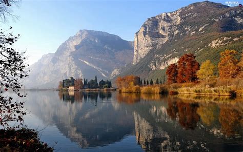 Trees Lake Houses Autumn Viewes Mountains Beautiful Views