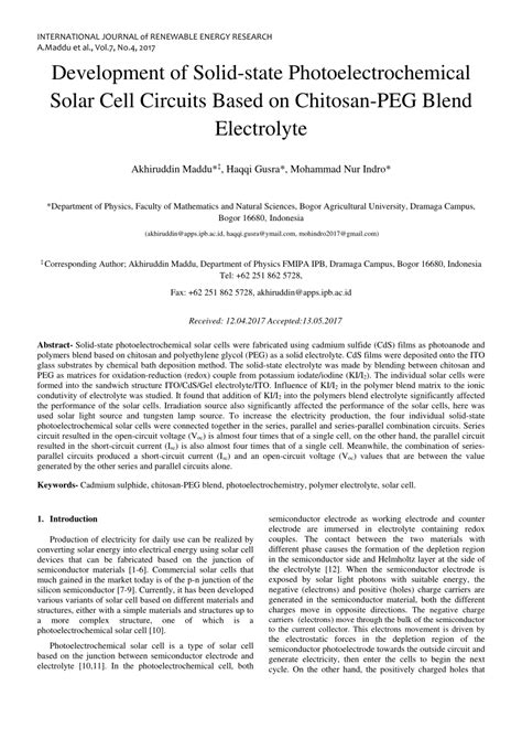 Pdf Development Of Solid State Photoelectrochemical Solar Cell Circuits Based On Chitosan Peg