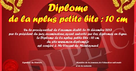 Diplome De La Nplus Petite Bite 10 Cm