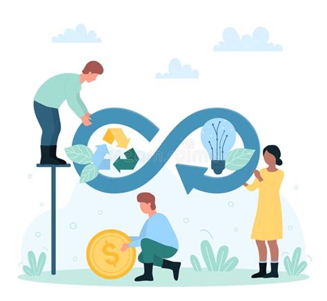 Circular Economy Efficient Energy Consumption With Tiny People And Infinity Sign Stock Vector