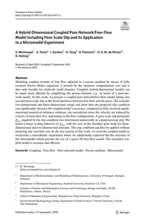Pdf A Hybrid Dimensional Coupled Pore Networkfree Flow Model Including Pore Scale Slip And