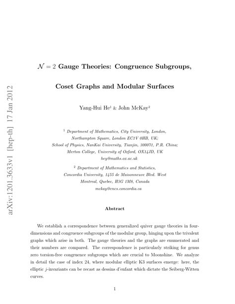 Pdf N2 Gauge Theories Congruence Subgroups Coset Graphs And Modular Surfaces