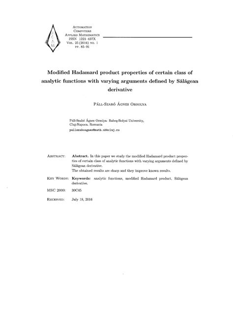 Pdf Modified Hadamard Product Properties Of Certain Class Of Analytic