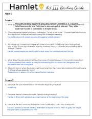 Hamlet Act III Reading Guide Pdf They Tell The King About The Play And Hamlet S Interest In