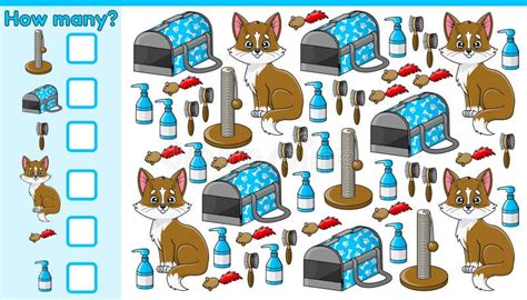 Juego Matemático Cuántos Accesorios De Gatito De Dibujos Animados
