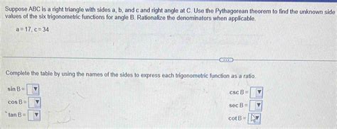 Solved Suppose Abc Is A Right Triangle With Sides A B And C And