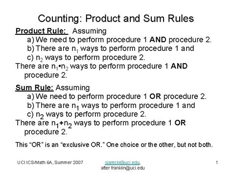 Counting Product And Sum Rules Product Rule Assuming