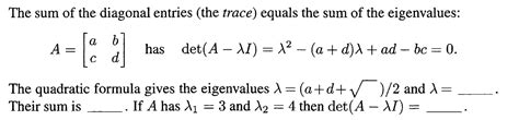 Solved The Sum Of The Diagonal Entries The Trace Equals
