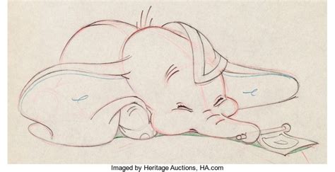 Dumbo Animation Drawing Walt Disney 1941 Animation Art Lot 14157