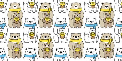 곰 원활한 패턴 벡터 꿀 북극곰 가족 스카프 절연 만화 반복 벽지 타일 배경 그림 흰색 갈색 개에 대한 스톡 벡터 아트 및 기타