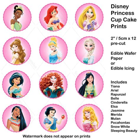 Disney Princesses 2 Cupcake Toppers X 15 Wafer Paperi