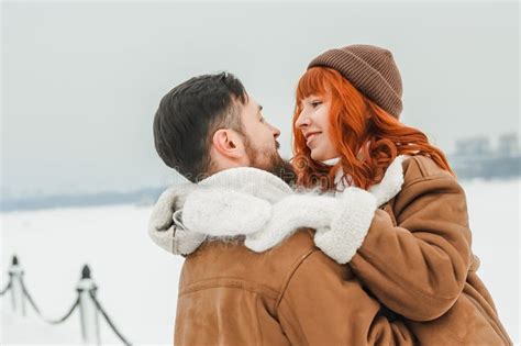 Love Romantic Couple Lovestory Brutal Bearded Man Bright Red Haired