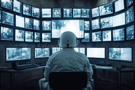 Technician Monitoring Multiple Screens In Control Room Stock Image Image Of Analysis Safety