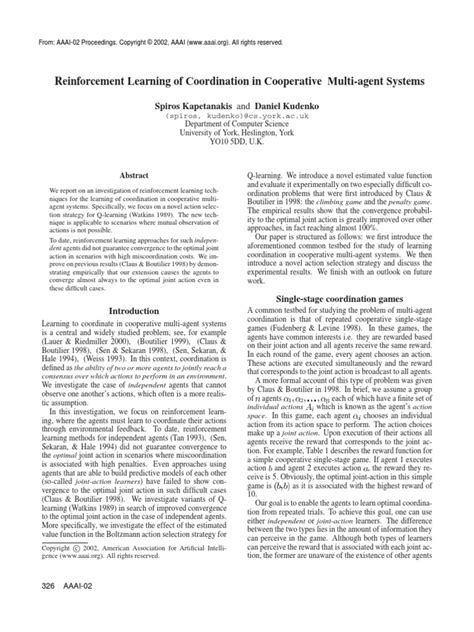 Reinforcement Learning Of Coordination In Cooperative Multi Agent