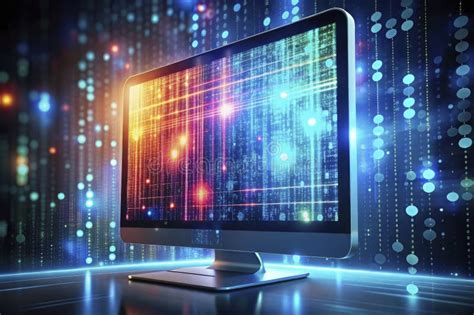 futuristic holographic binary code database displayed on a modern