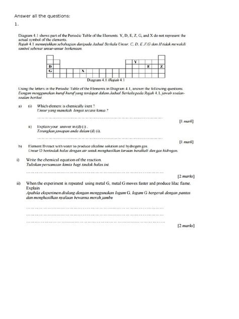 Chemistry Periodic Table Exam Pdf