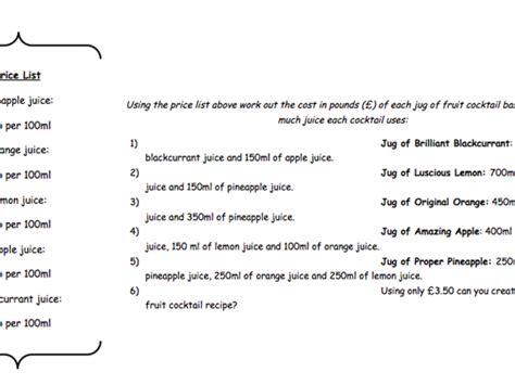 Solving Maths Problems Cocktail Problem Teaching Resources