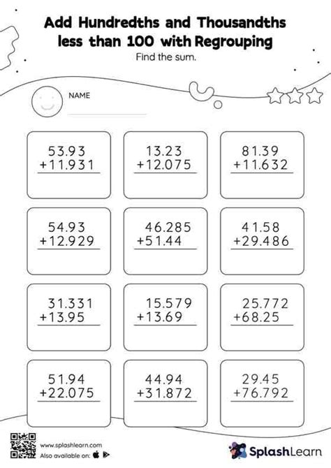 Add Hundredths And Thousandths Less Than 100 With Regrouping Vertical