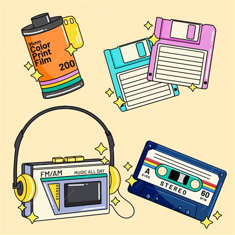 손으로 그린 90년대 요소 세트 무료 벡터