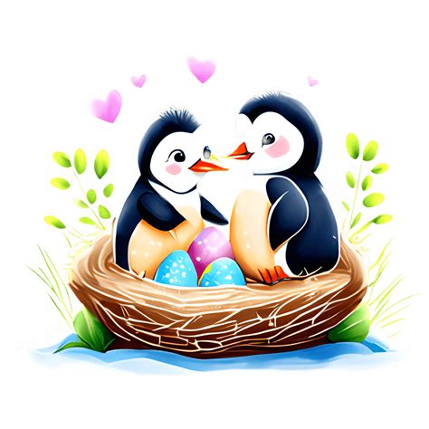 Penguin Couple Nesting Graphic · Creative Fabrica