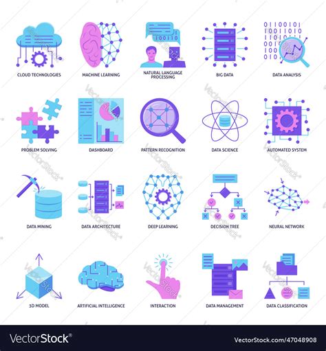 Artificial Neural Network Icon Set In Flat Style Vector Image