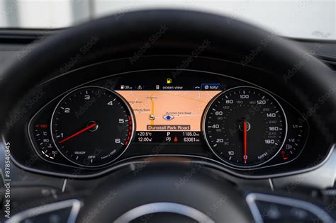 Digital Car Dashboard Display With Navigation Speedometer And Rev
