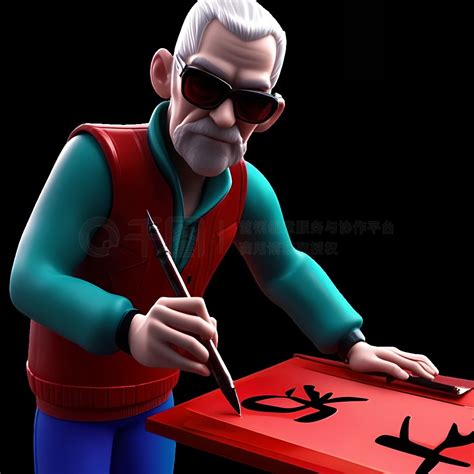 3d渲染ai数字艺术 3d写春联谢福字毛笔字书法大师喜庆对联墨宝卡通3d渲染老年男子专注用毛笔书写插画 Ai立体元素免费下载png格式4096像素编号71495769 千图网